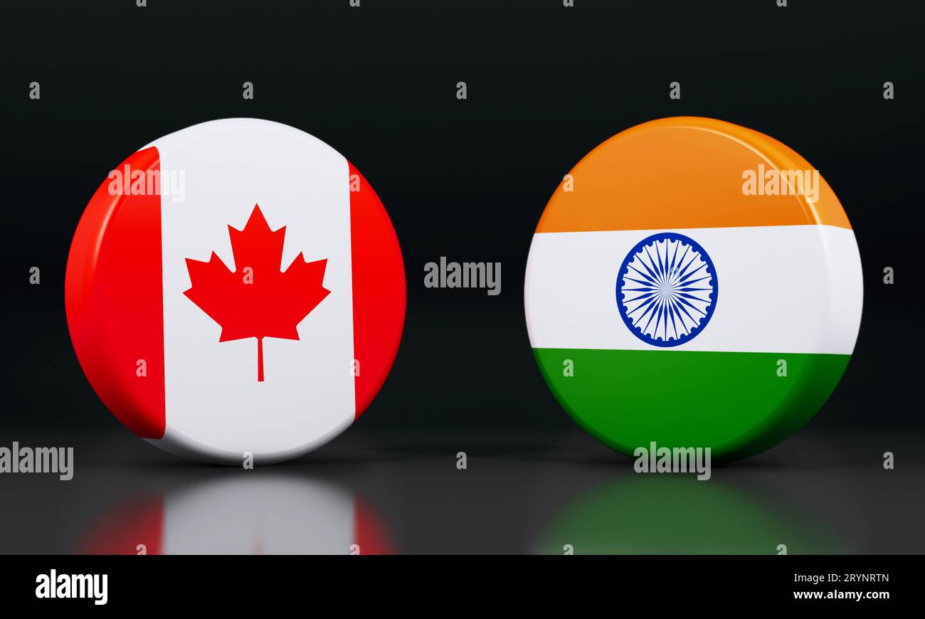 India and Canada Flags beside each other showing competition. Black ...