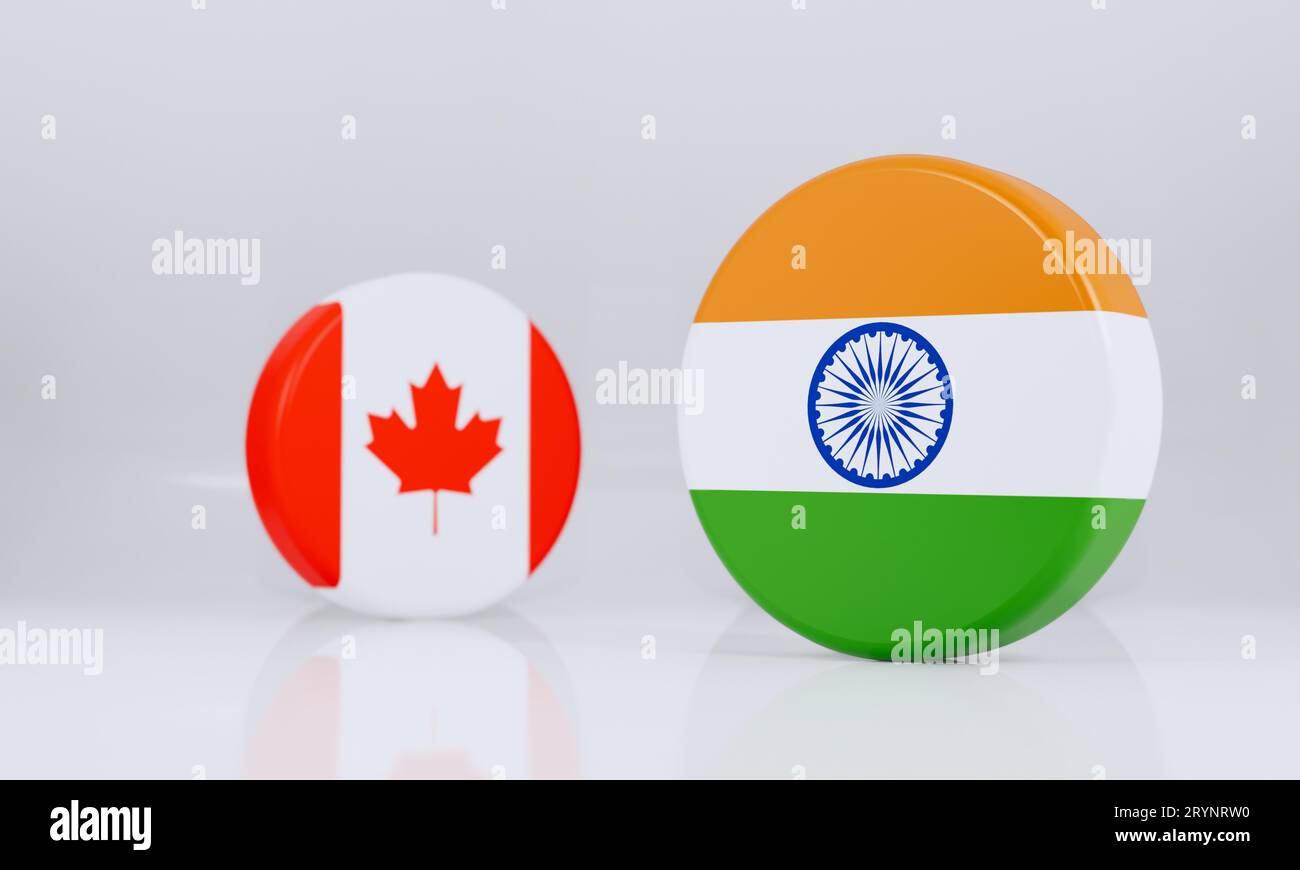 India and Canada Flags beside each other showing competition. White ...