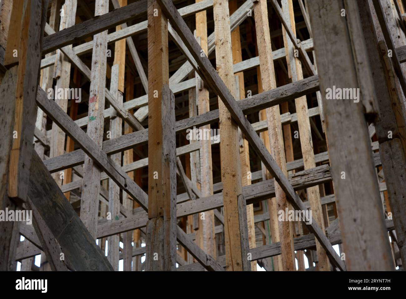 Wood formwork and scaffolding for pouring concrete and support a newly ...