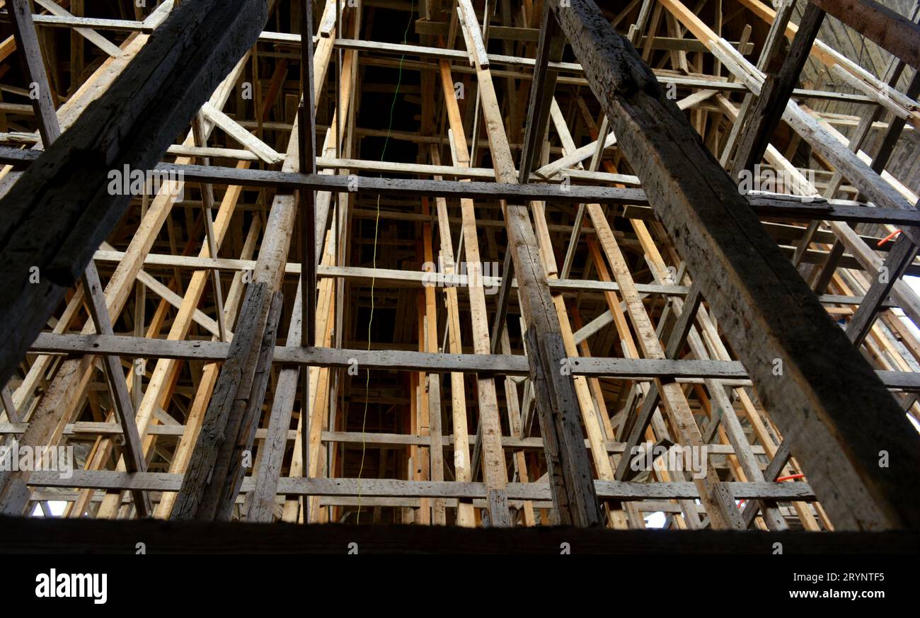 Wood formwork and scaffolding for pouring concrete and support a newly ...