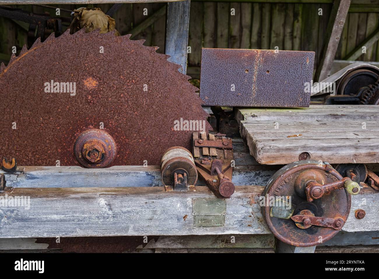 Close up at a old rusty circular saw in a sawmill Stock Photo - Alamy