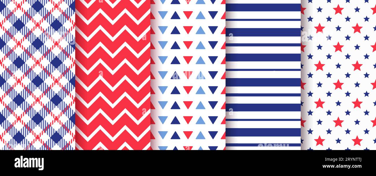 American Patriotic backgrounds. 4th july seamless pattern. Set of blue ...