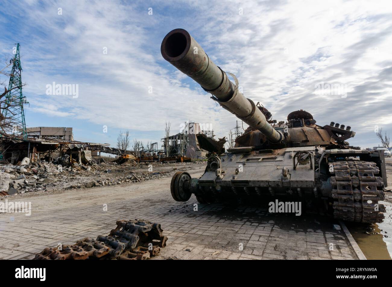 Damaged military tank on a city street in Ukraine Stock Photo - Alamy