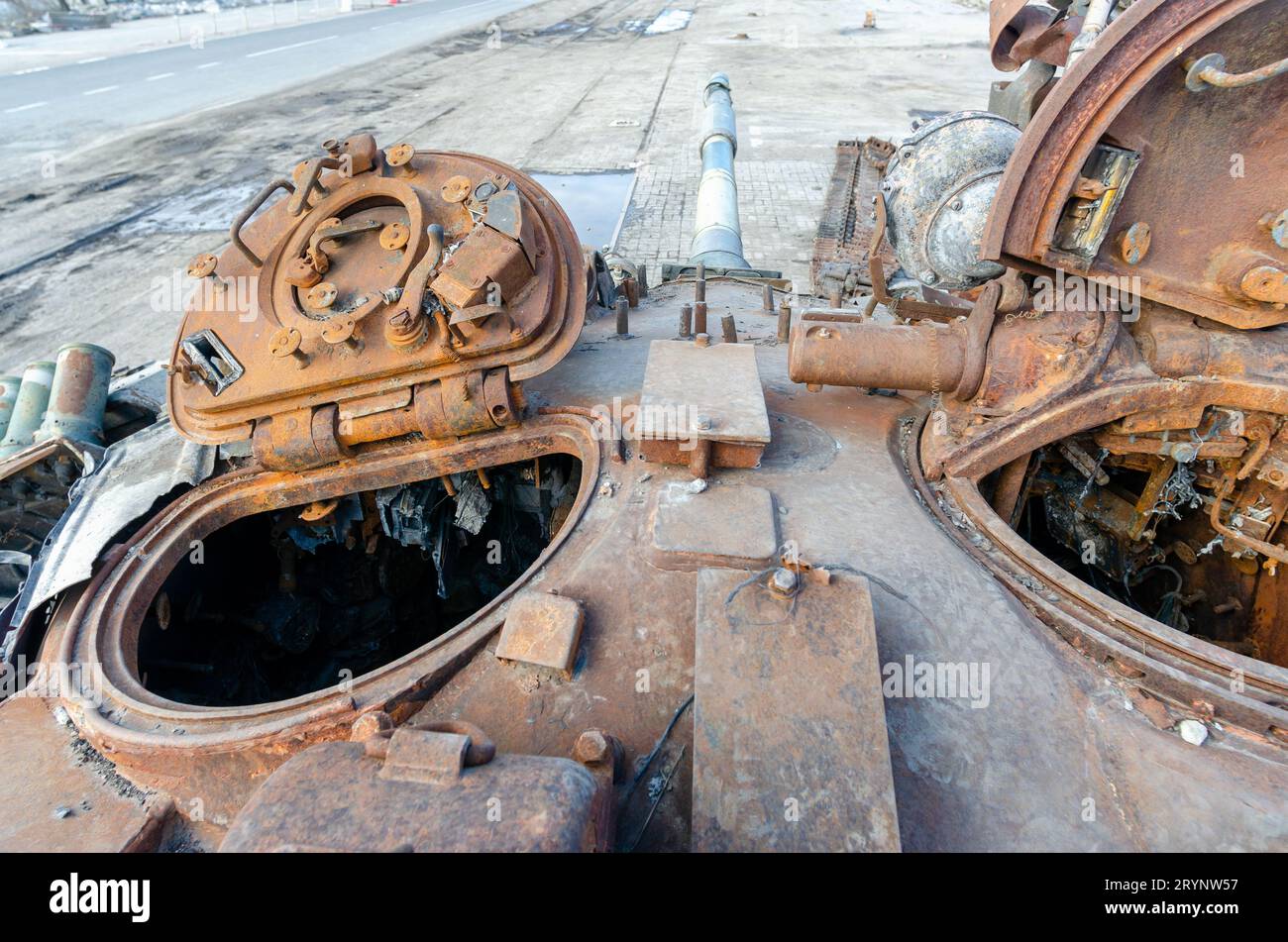 Damaged military tank on a city street in Ukraine Stock Photo - Alamy