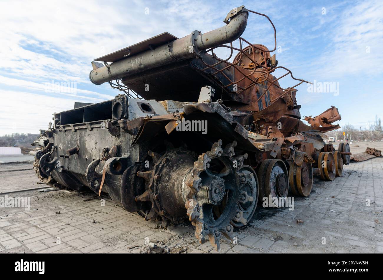 Damaged military tank on a city street in Ukraine Stock Photo - Alamy