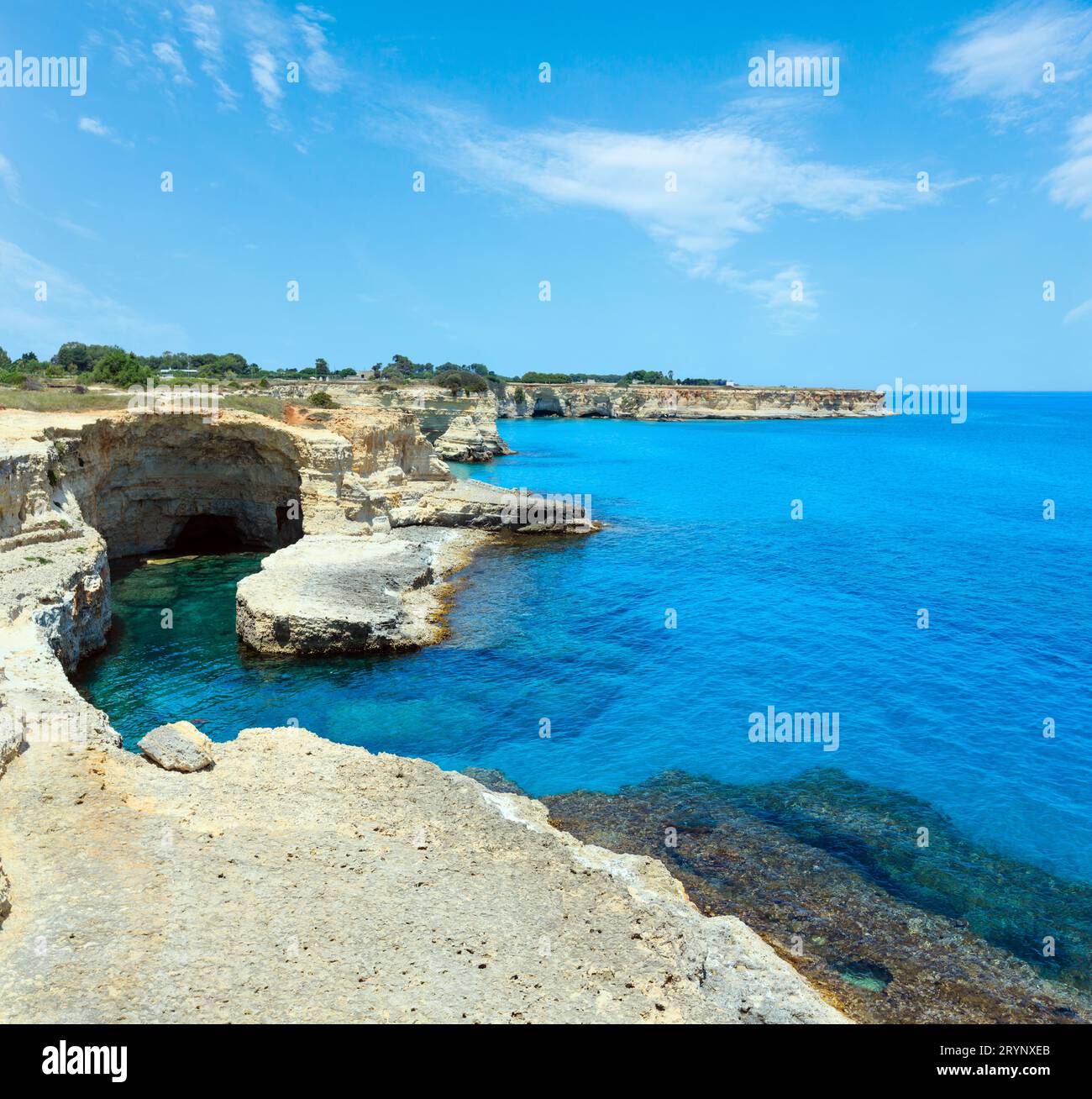 Grotta del Canale, Sant'Andrea, Salento sea coast, Italy Stock Photo ...