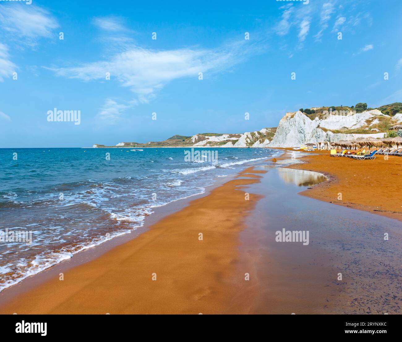 Xi Beach with red-orange sand. Morning view (Greece, Kefalonia). Ionian ...