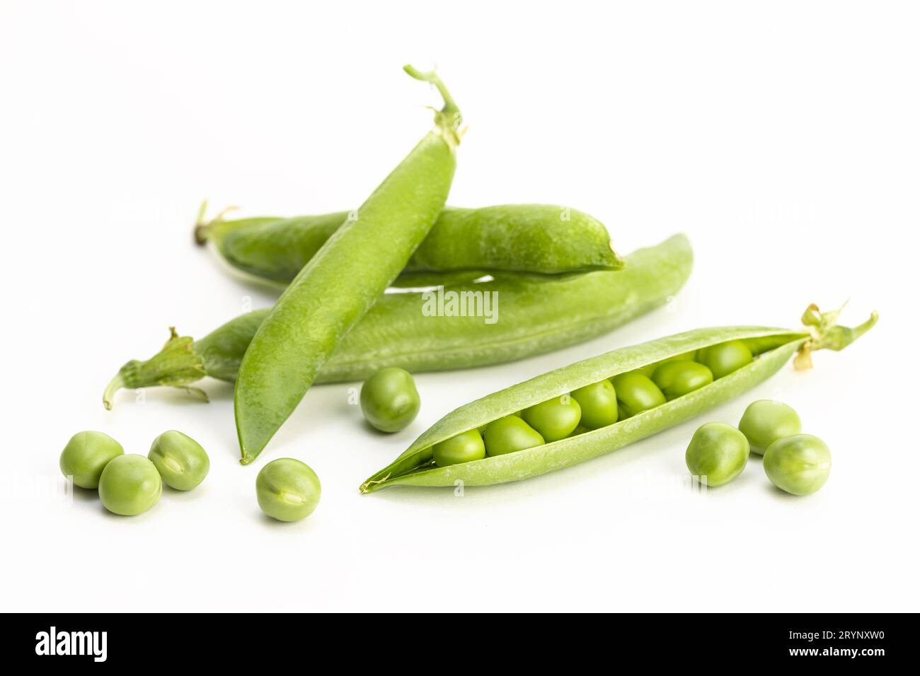 Group of Fresh ripe green pea pod with seeds isolated on white ...