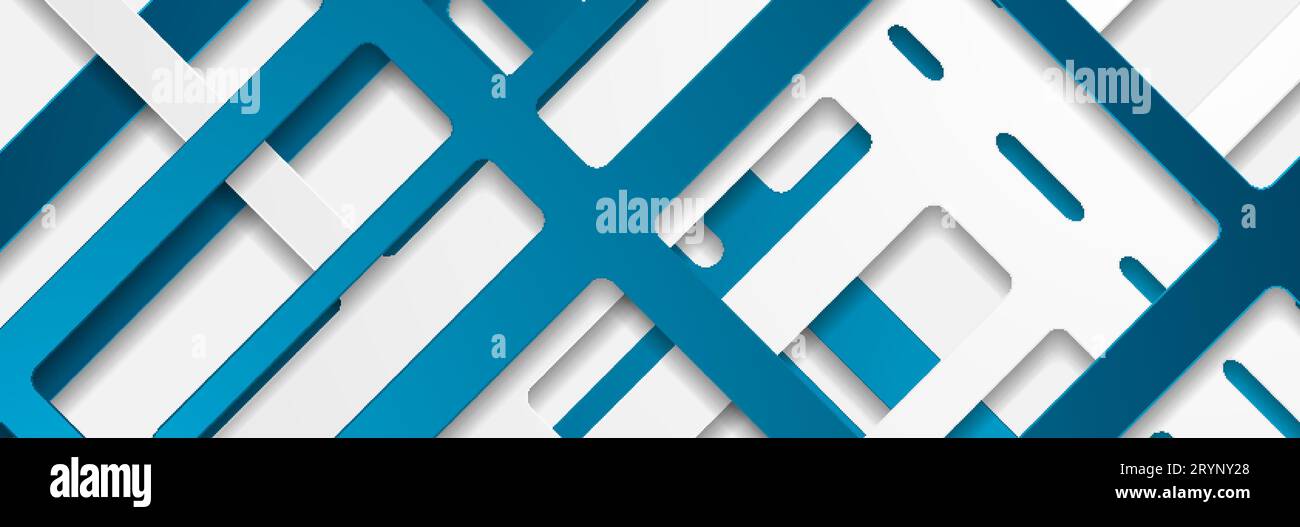 Blue and grey papercut geometry banner design. Abstract tech background ...