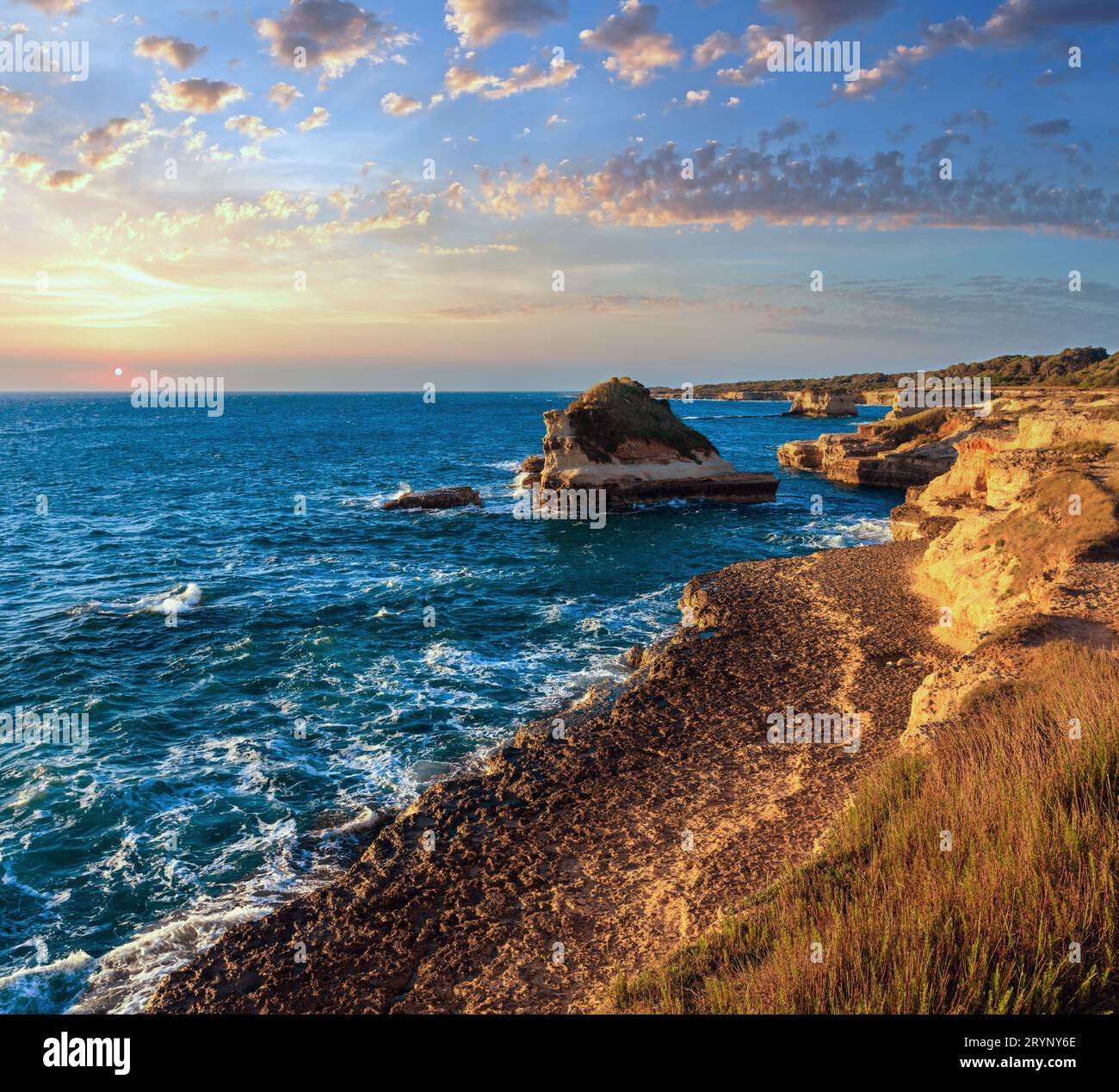 Sunrise Grotta dello Mbruficu, Salento sea coast, Italy Stock Photo - Alamy