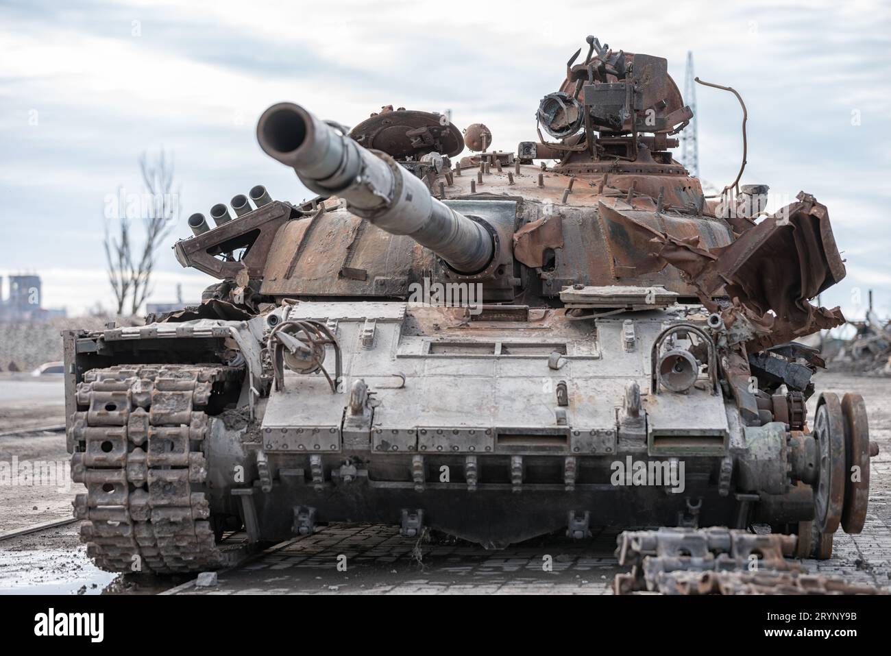 Damaged military tank on a city street in Ukraine Stock Photo - Alamy