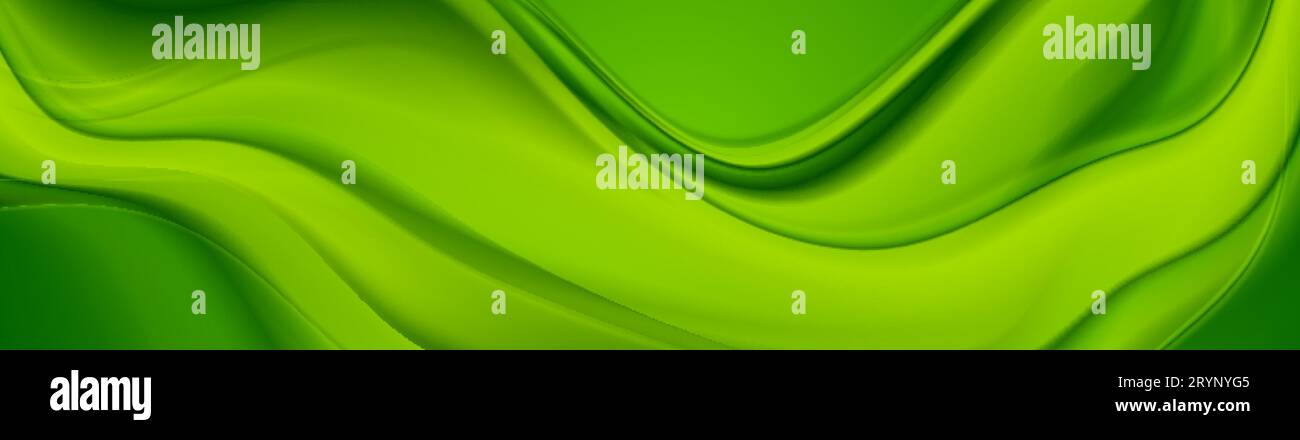 Abstract green liquid flowing elegant waves banner design. Smooth silk ...