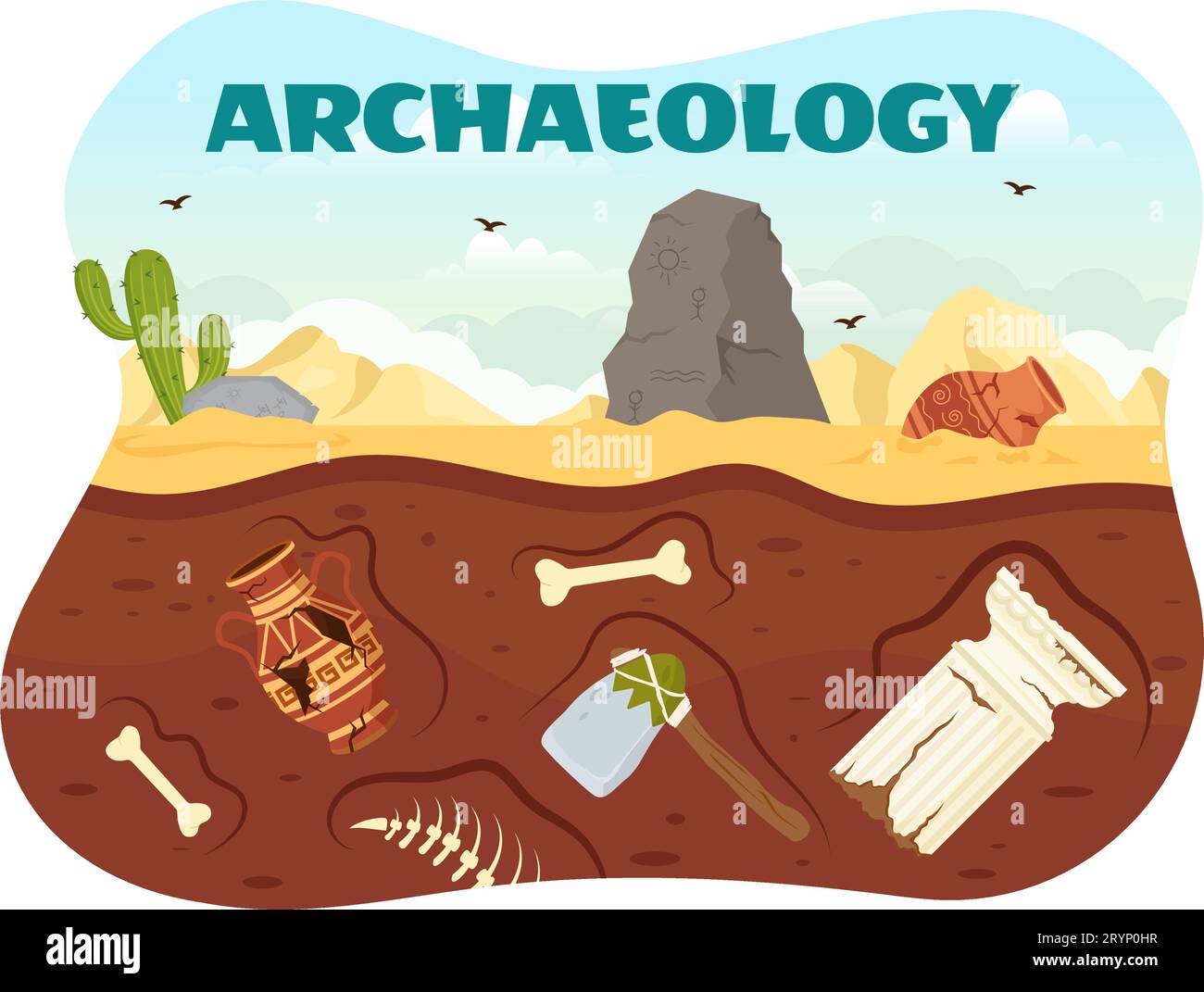 Archeology Vector Illustration with Archaeological Excavation of ...
