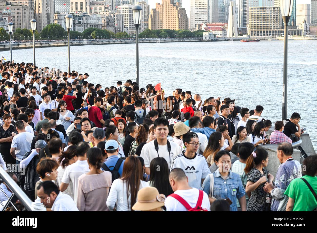 SHANGHAI, CHINA - OCTOBER 1, 2023 - A large number of tourists visit the Bund and Nanjing Road ...