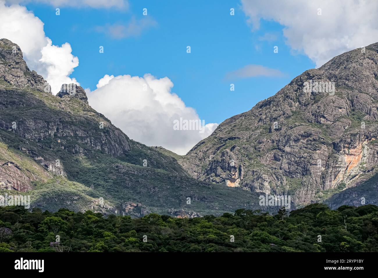 Impressive mountain scenery with blue sky and clouds of Caraca natural ...