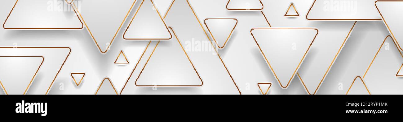 Tech geometric background with abstract golden and grey triangles. Vector banner design Stock ...