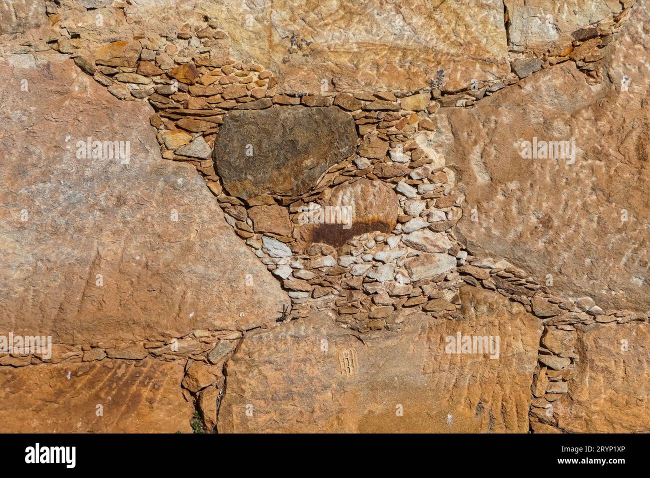 Typical sandstone wall of old colonial buildings in Minas Gerais ...