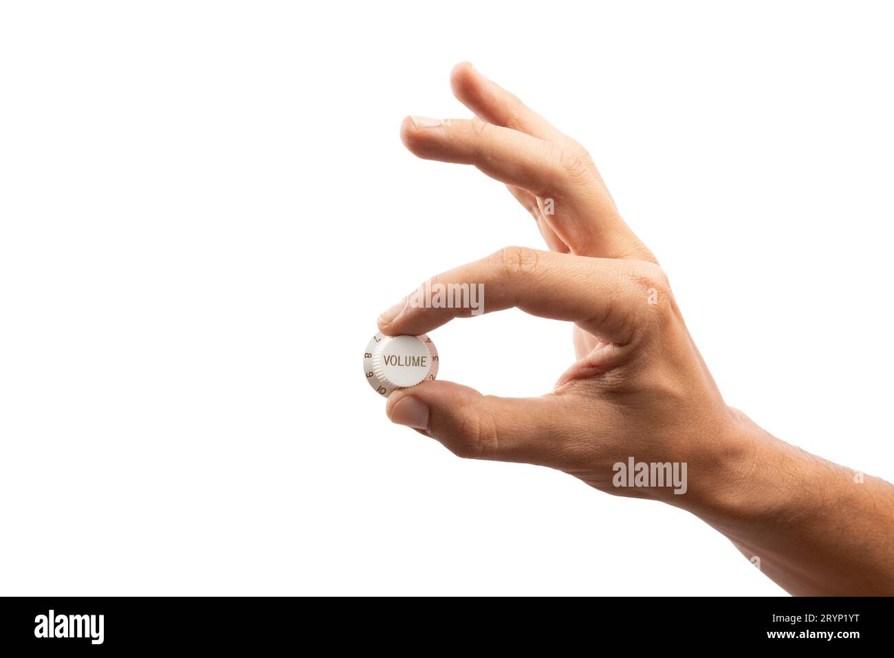 Hand turning volume control knob isolated no background Stock Photo - Alamy