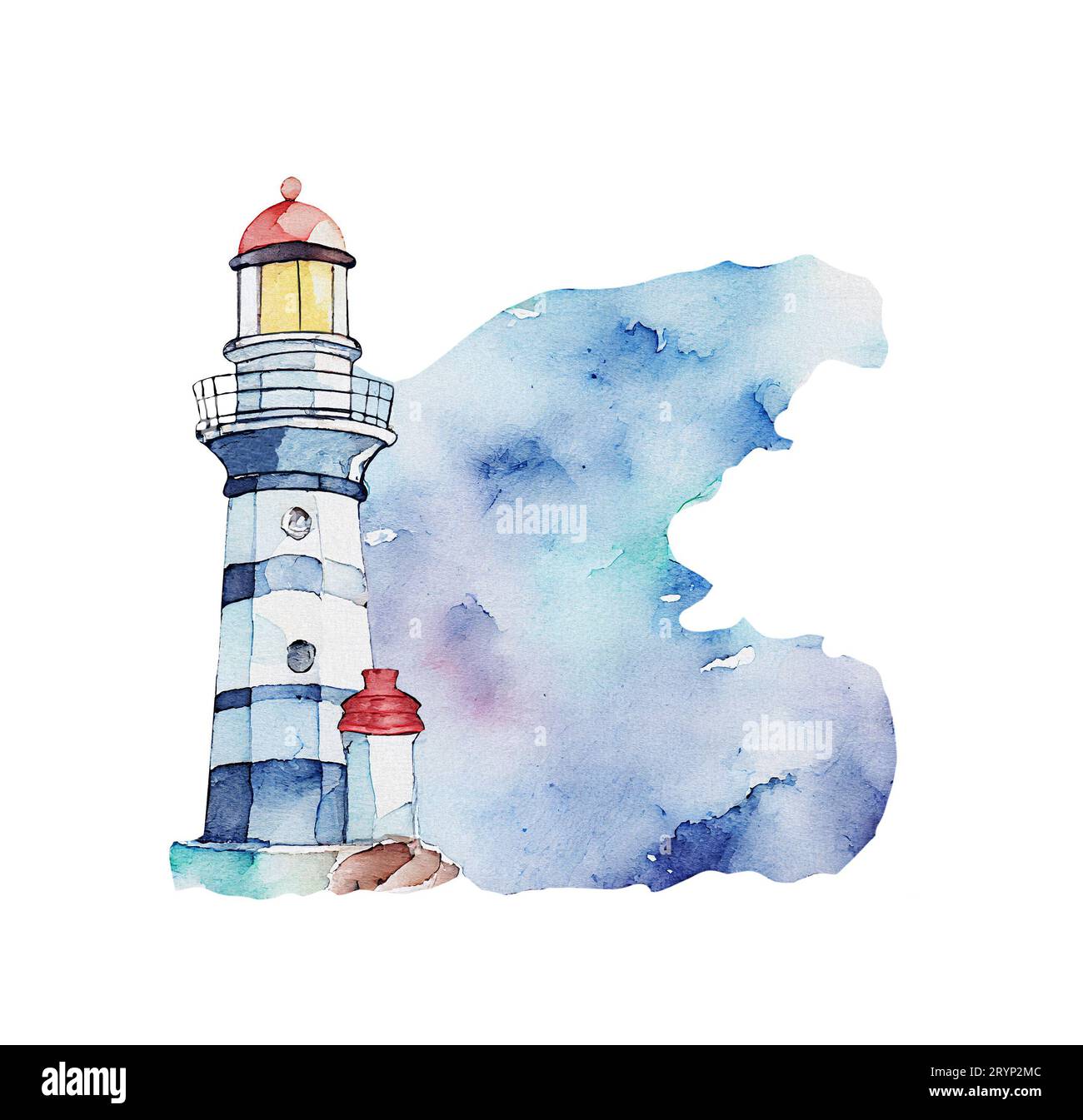 Watercolor lighthouse nautical illustration. Seascape isolated on white ...