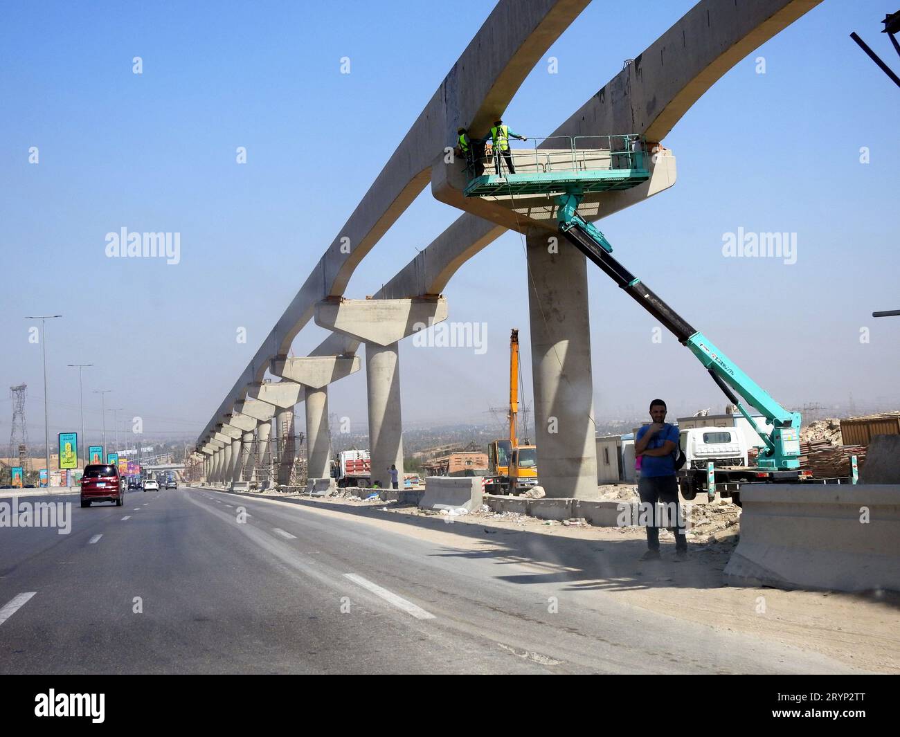 Giza, Egypt, September 16 2023: Giza monorail site, under construction ...