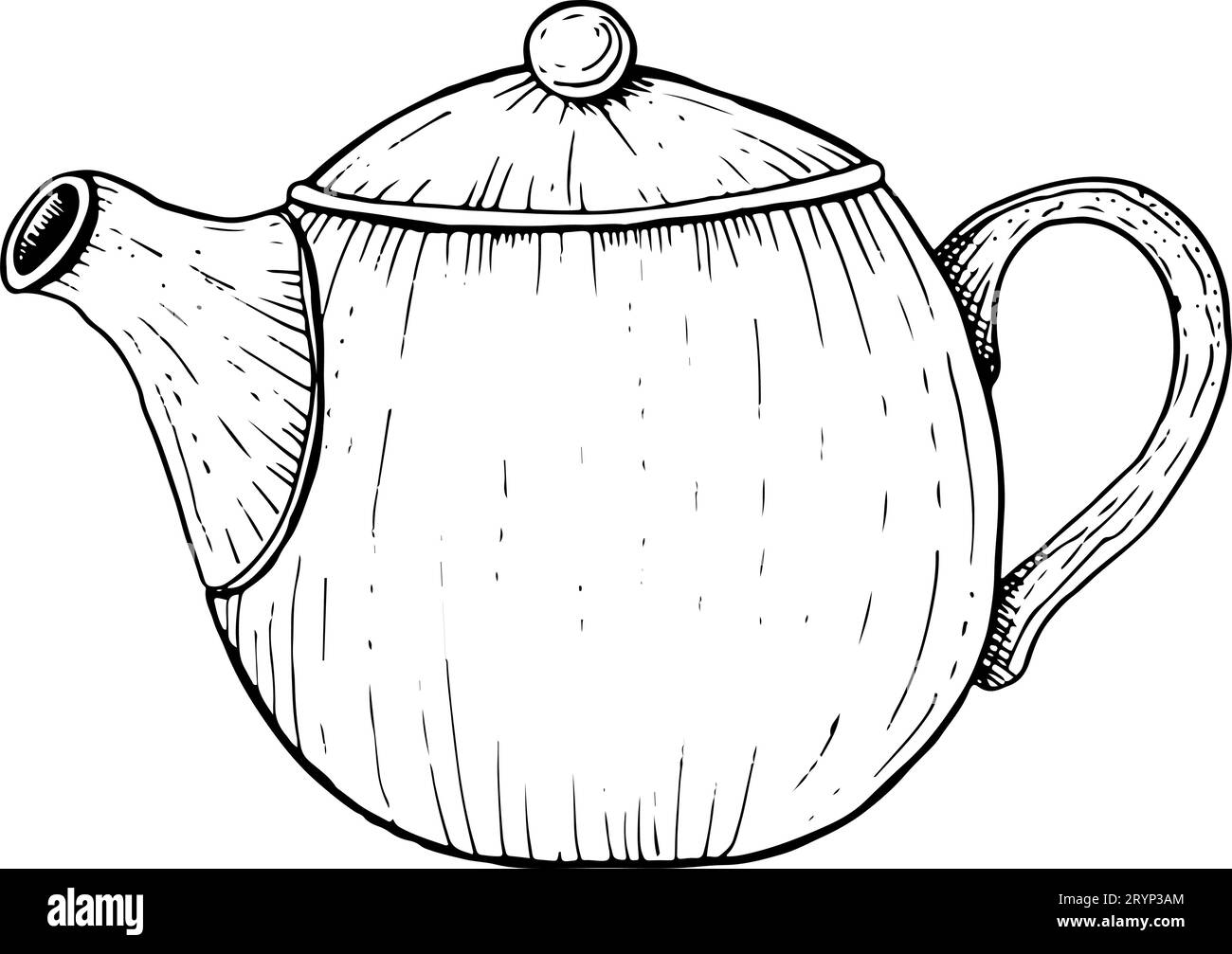 Vector teapot simple black and white illustration. Graphic hand drawn ...
