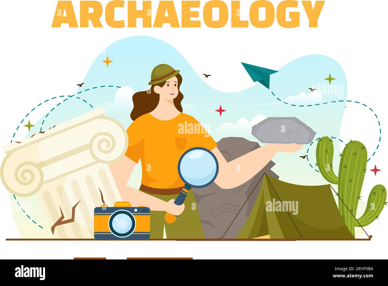 Archeology Vector Illustration with Archaeological Excavation of ...