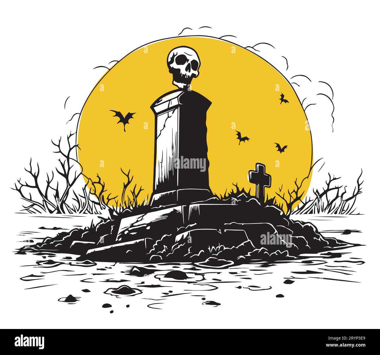 Grave retro and skull sketch hand drawn Vector Stock Vector Image & Art ...