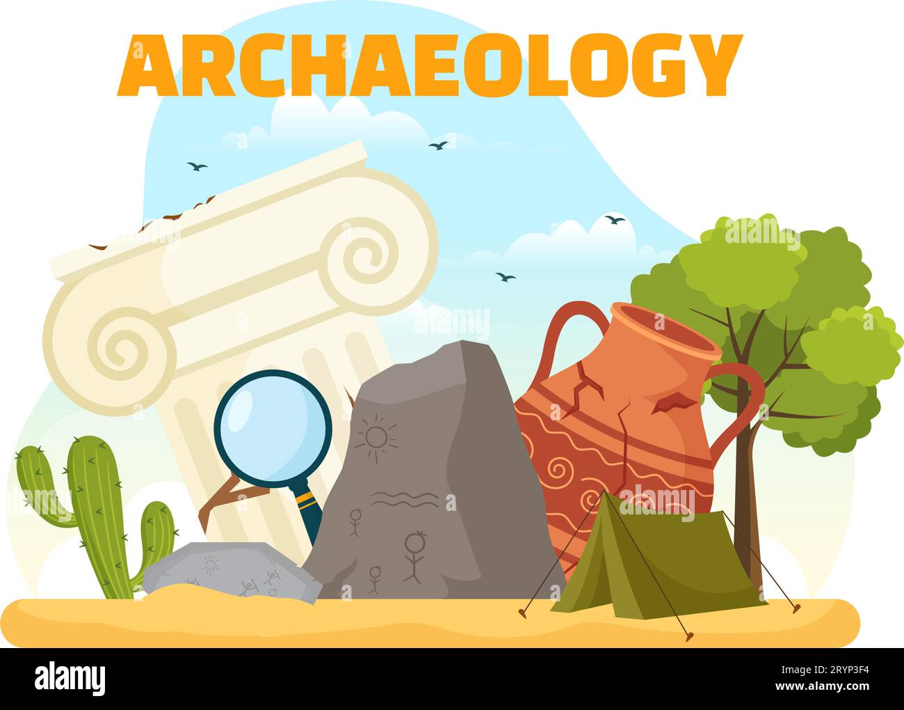 Archeology Vector Illustration with Archaeological Excavation of ...