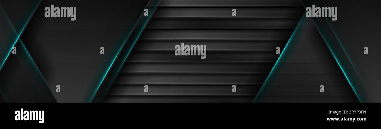 Futuristic black technology background with cyan neon lines. Glowing ...