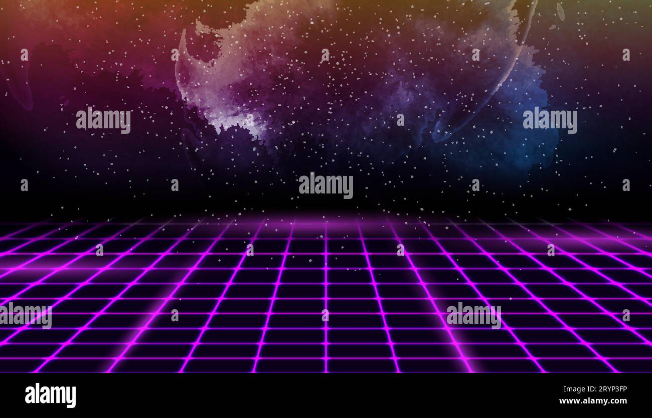 Retro futuristic 80s-90s abstract hi-tech neon background with grunge ... Retro futuristic 80s-90s abstract hi-tech neon background with grunge ...