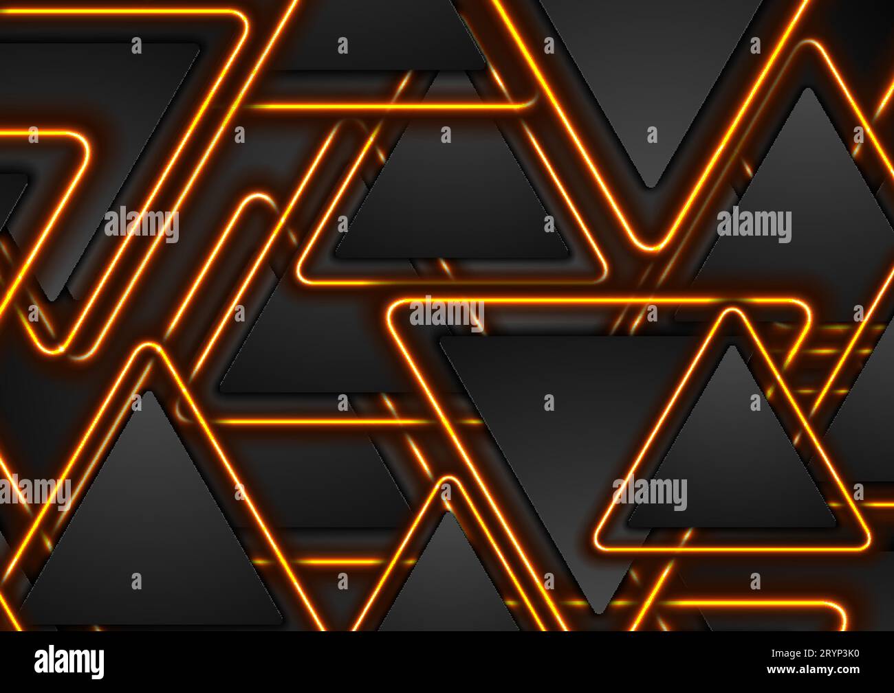 Black and glowing orange triangles abstract geometric graphic design. Dark tech futuristic ...