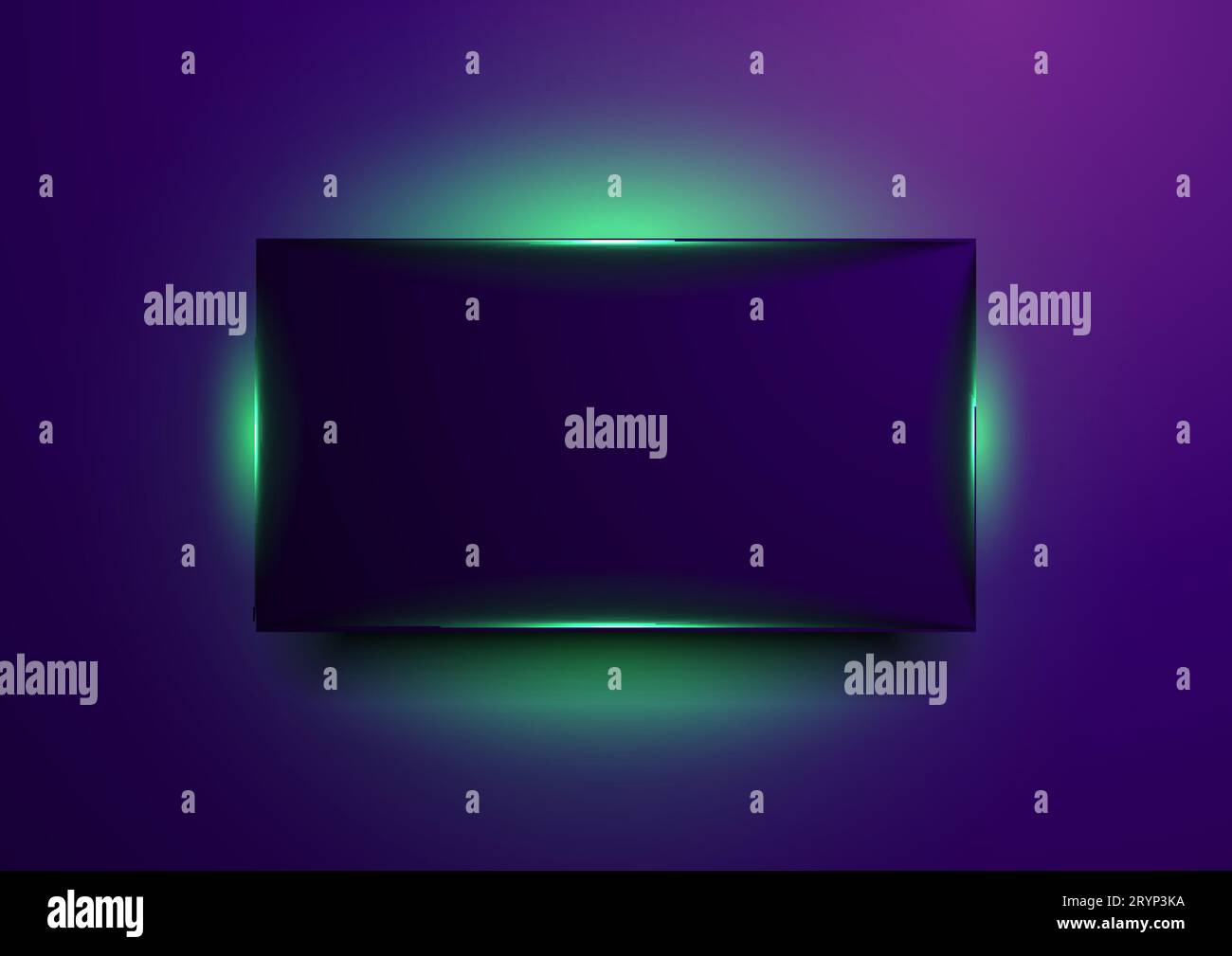 Violet glowing frame with green fluorescent neon light abstract ...