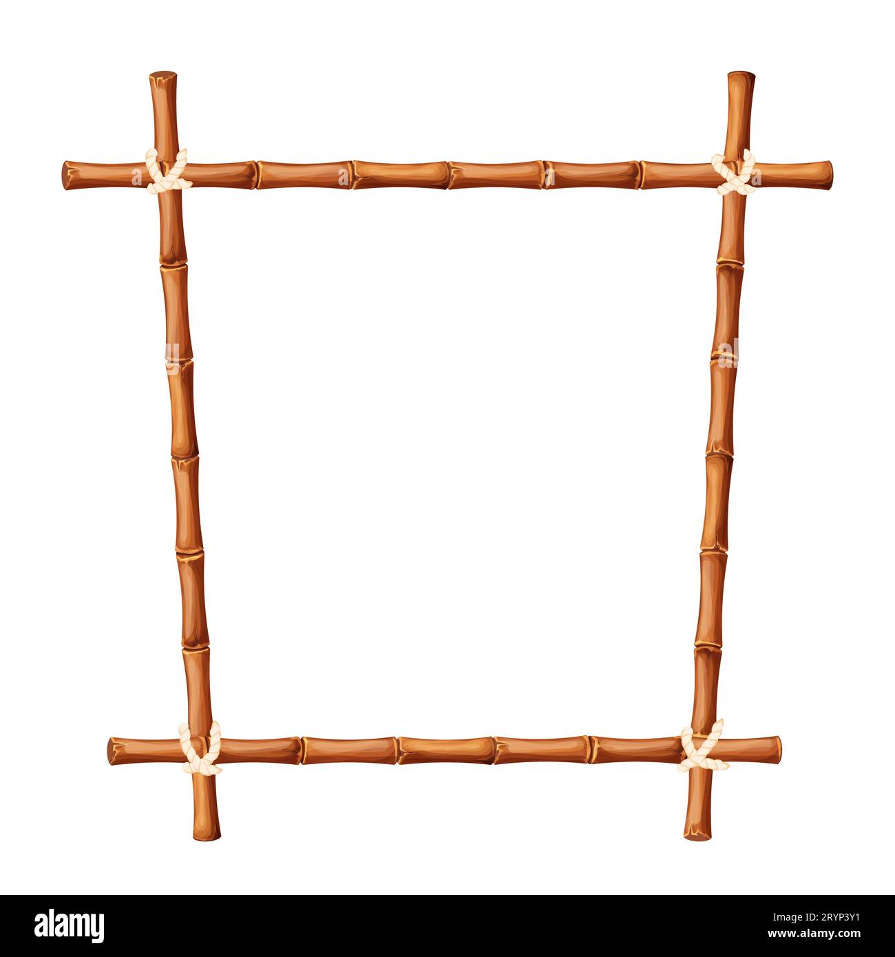 Bamboo frame from sticks and rope in cartoon style, border isolated on ...