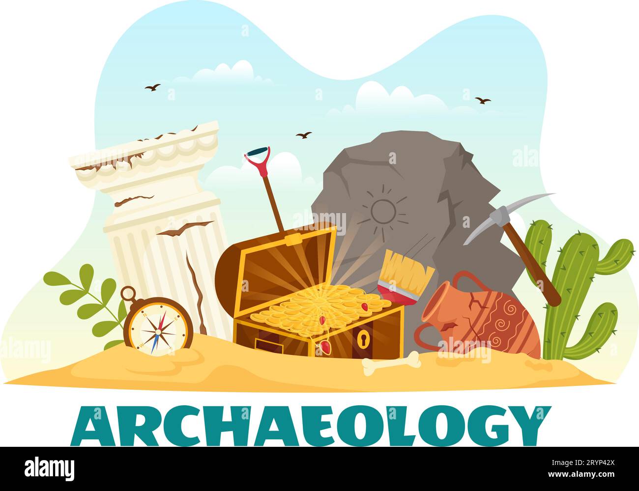 Archeology Vector Illustration with Archaeological Excavation of ...