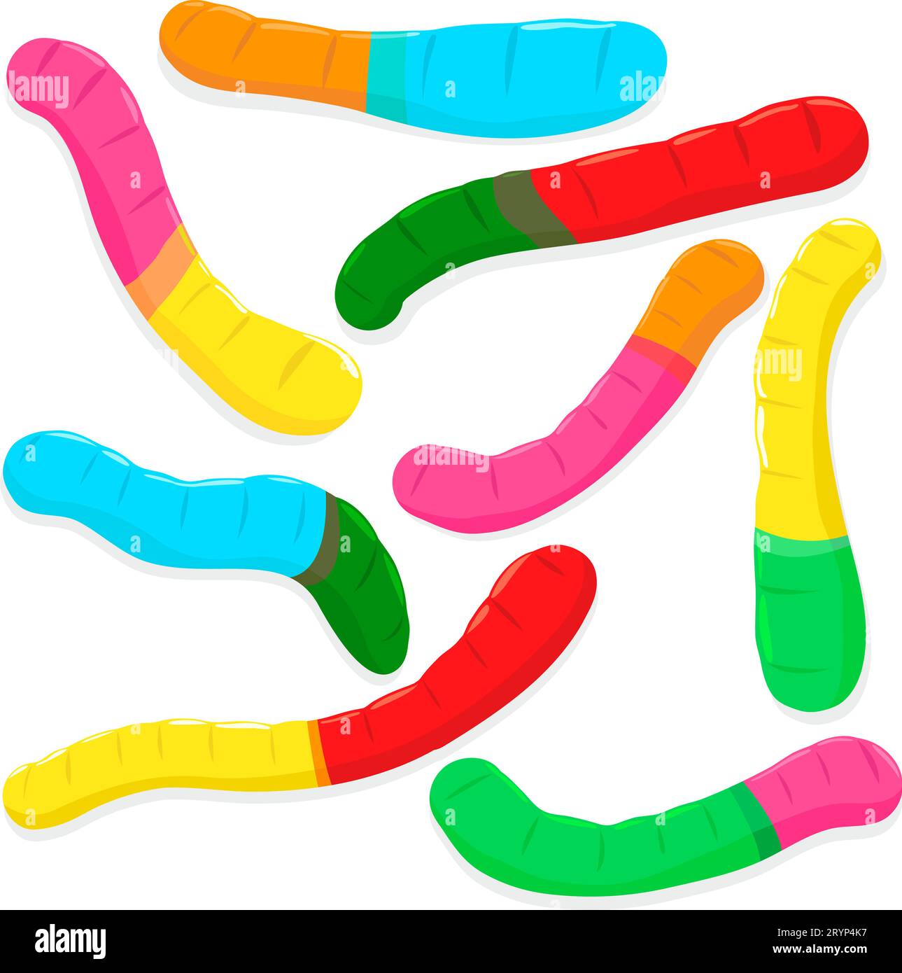 Collection of colorful gummy and jelly candy worms. Vector illustration ...