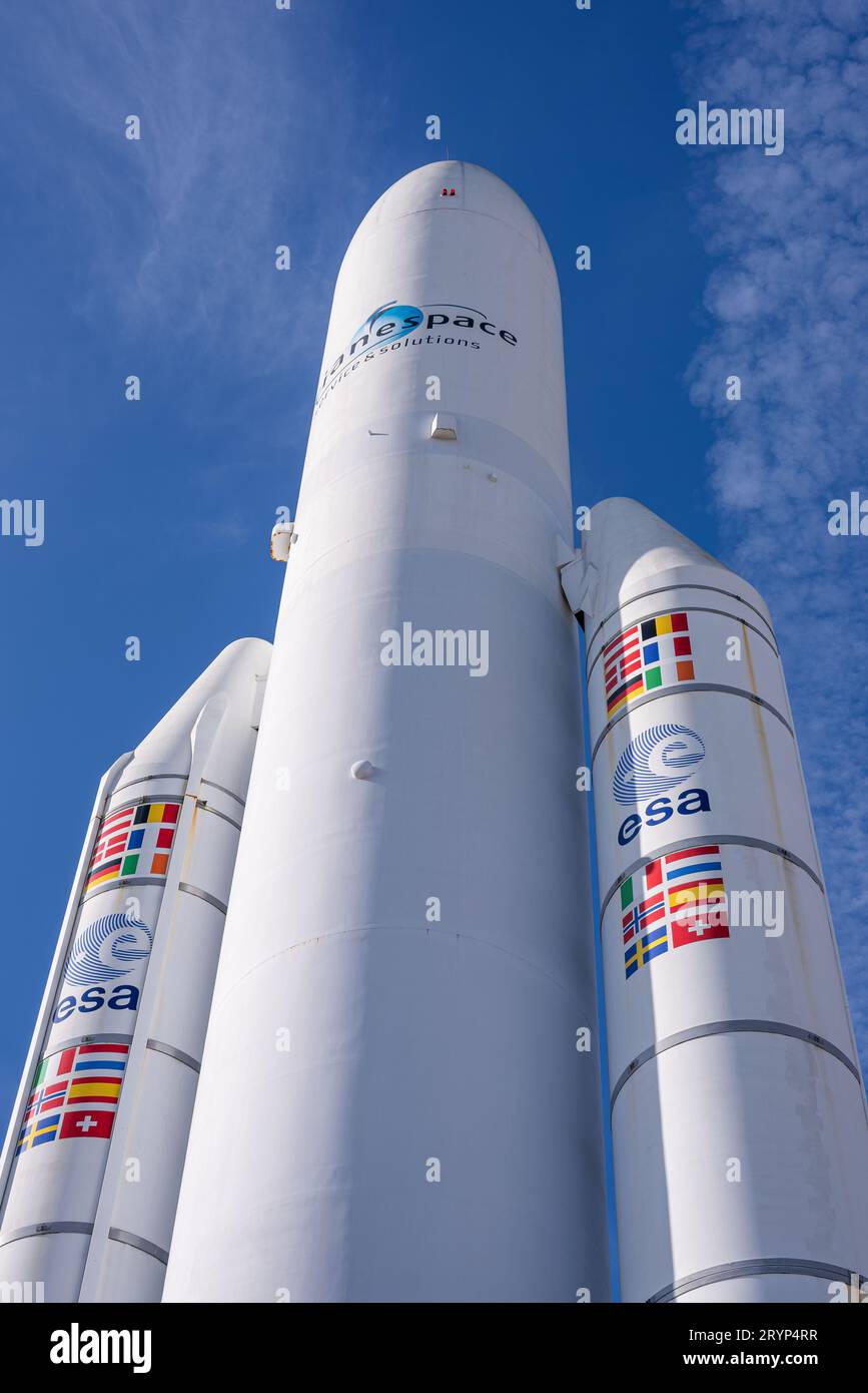 Model of an European rocket launcher Ariane 5 exhibited in the French ...