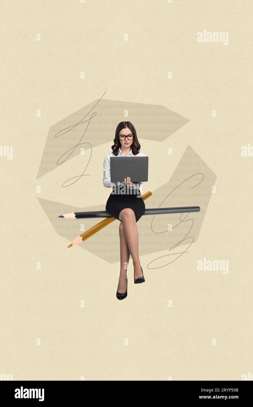 Picture collage of beautiful professional reviewer writing feedback ...