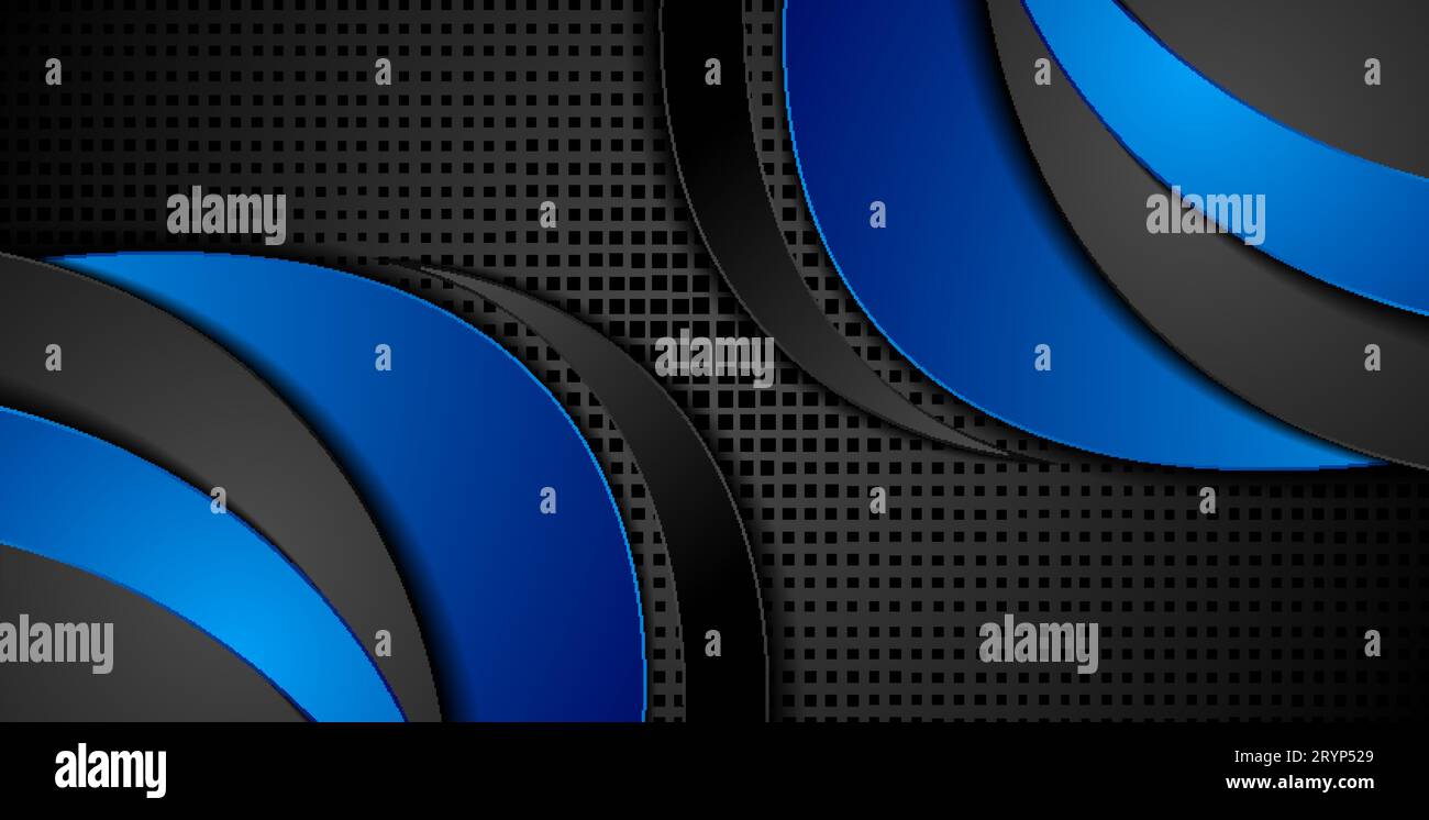 Blue and black abstract waves corporate design with square dots. Vector ...