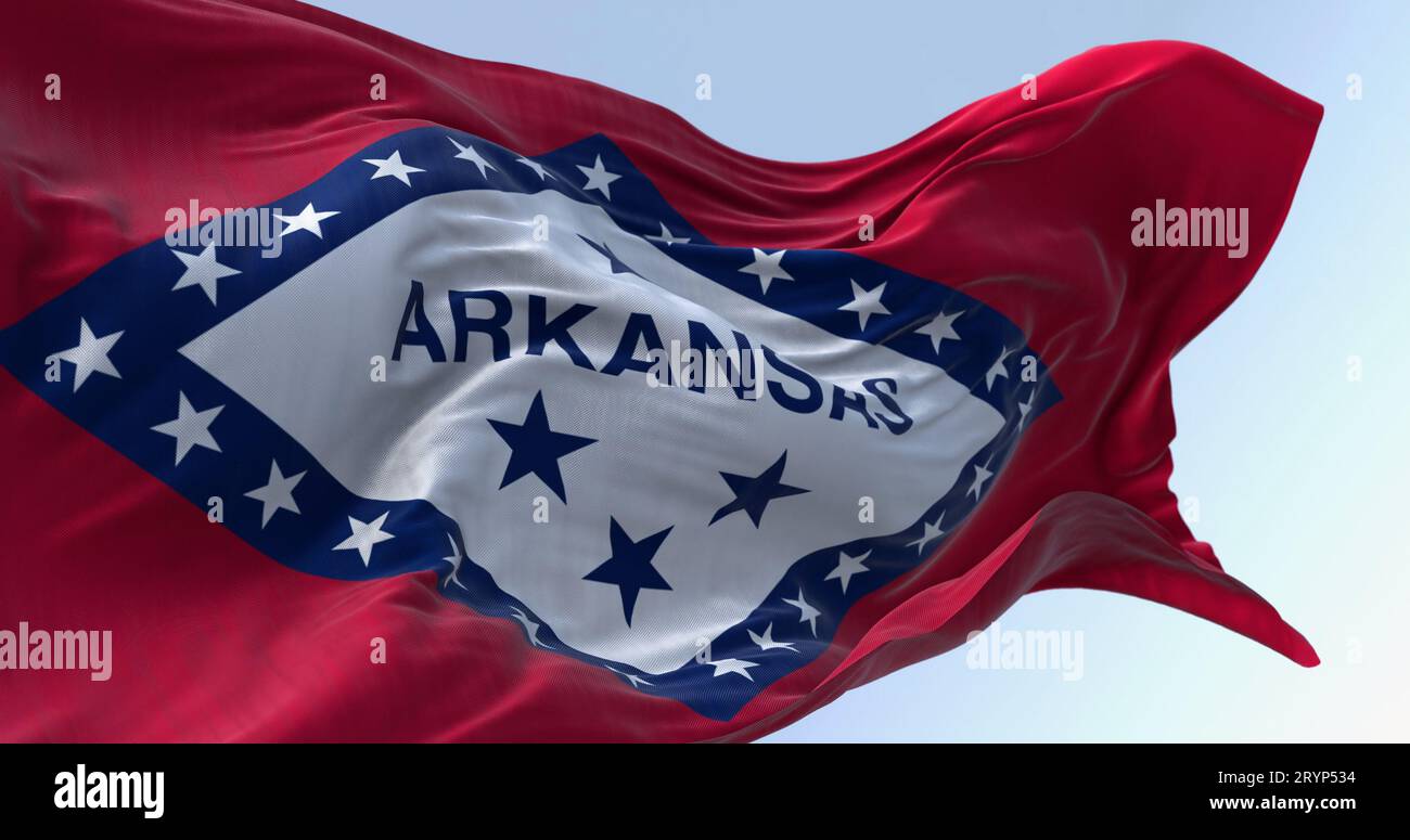 Arkansas state flag waving in the wind on a clear day Stock Photo - Alamy