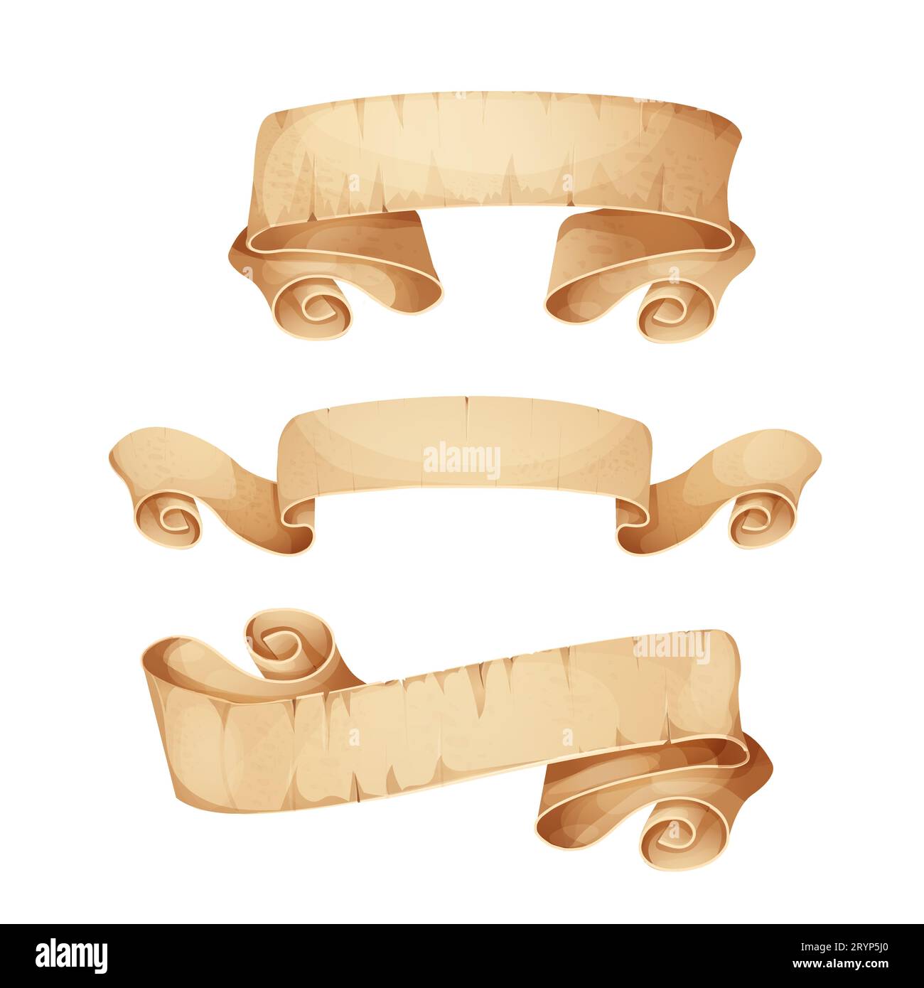 Set Parchment paper scroll ribbon, old vintage banner game ui element ...