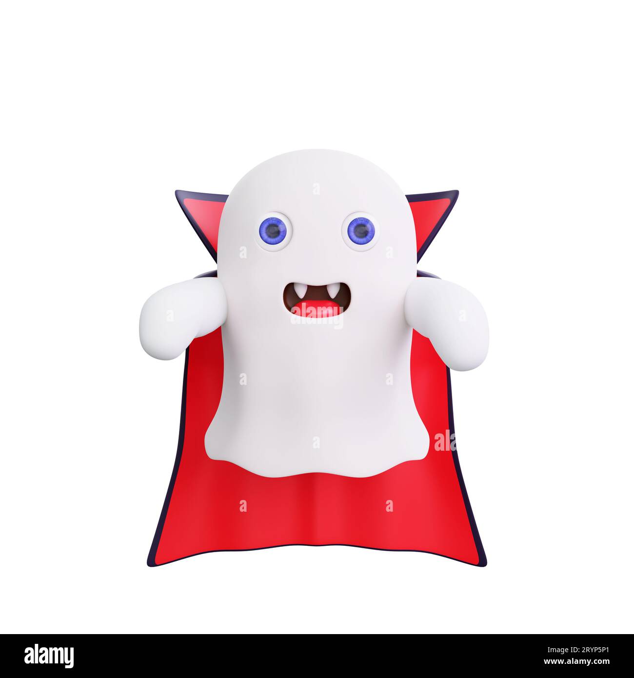 3D ghost with a red cape, standing with arms outstretched to frighten ...