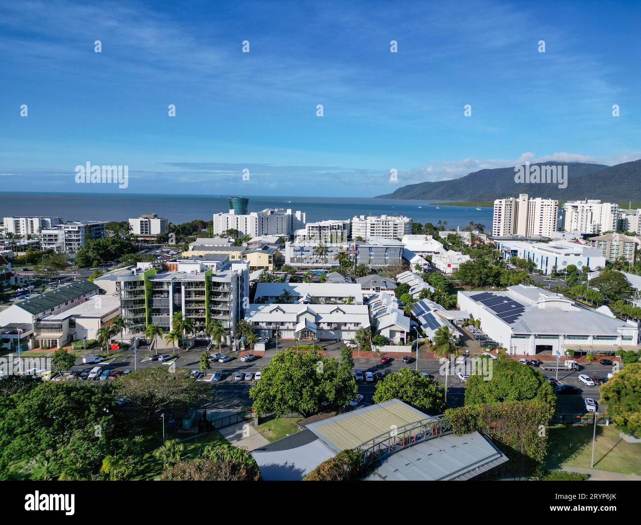 Aerial view of Cairns CBD with a nature backdrop in Martin Munro park ...