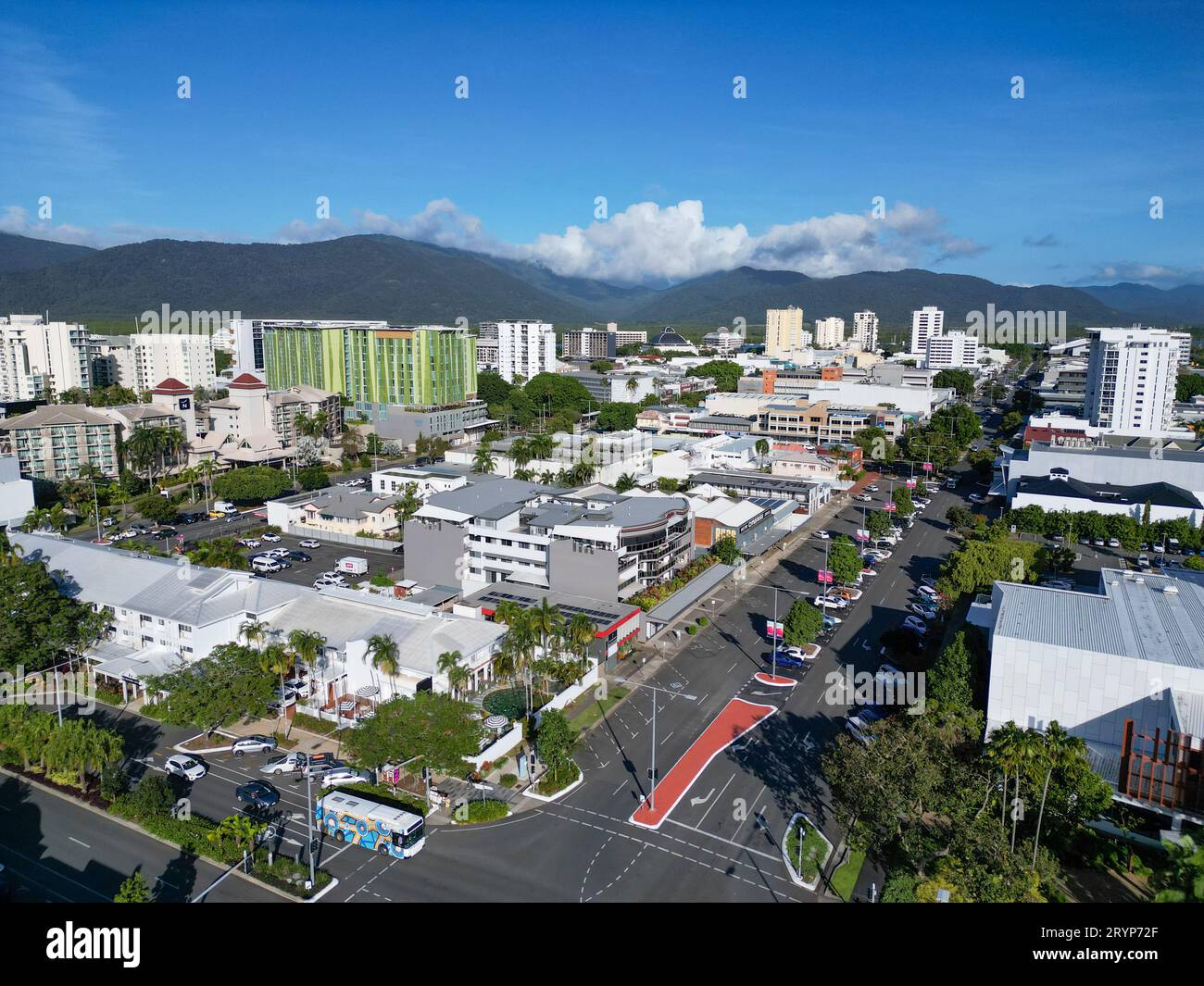Aerial view of Cairns CBD with a nature backdrop in Martin Munro park ...