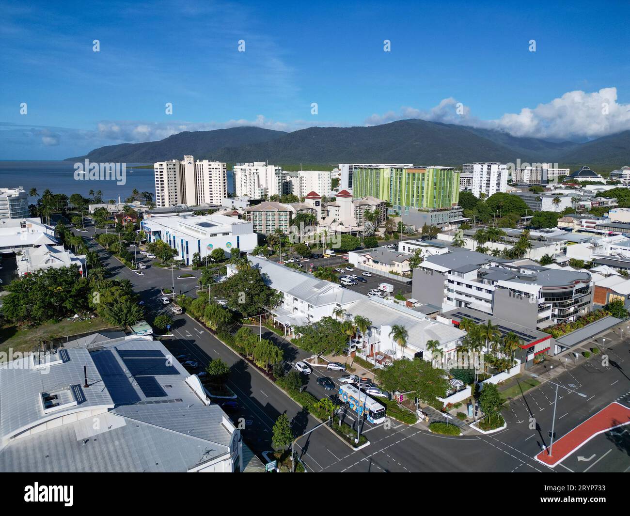 Aerial view of Cairns CBD with a nature backdrop in Martin Munro park ...