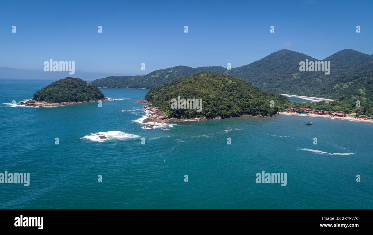 Aerial view to wonderful Green Coast shoreline with islands, bays and ...