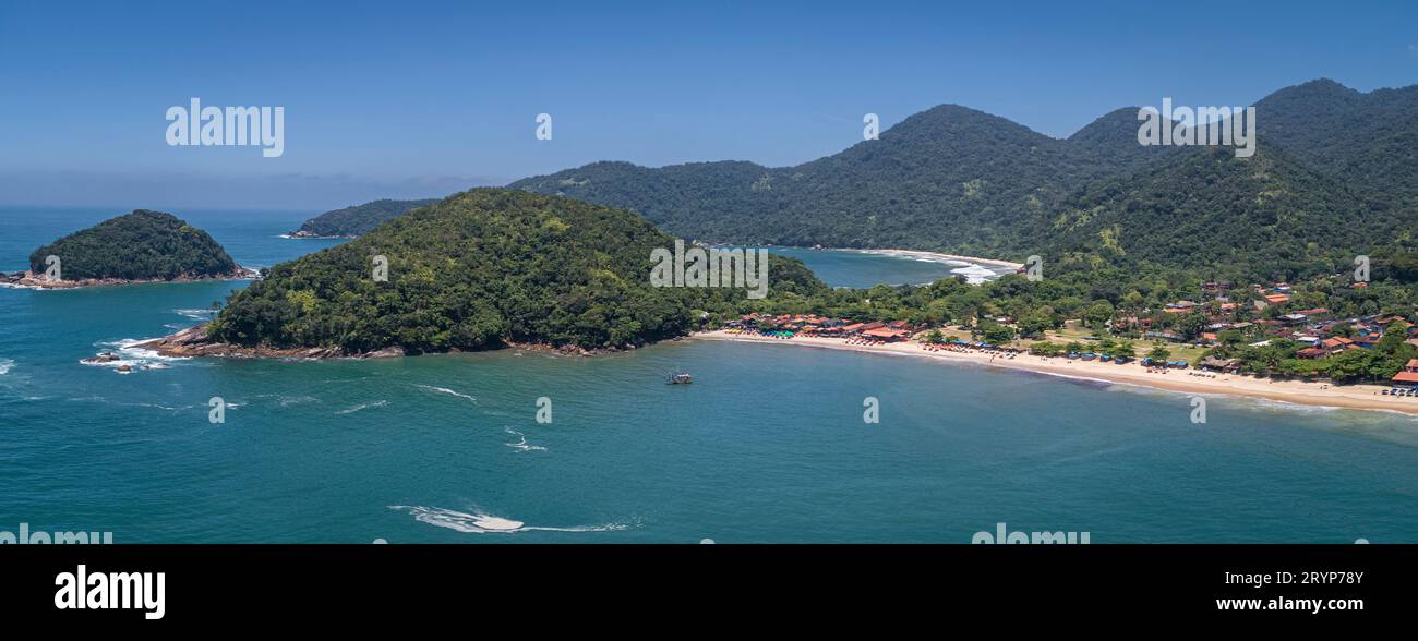 Aerial view to wonderful Green Coast shoreline with islands, bays and ...