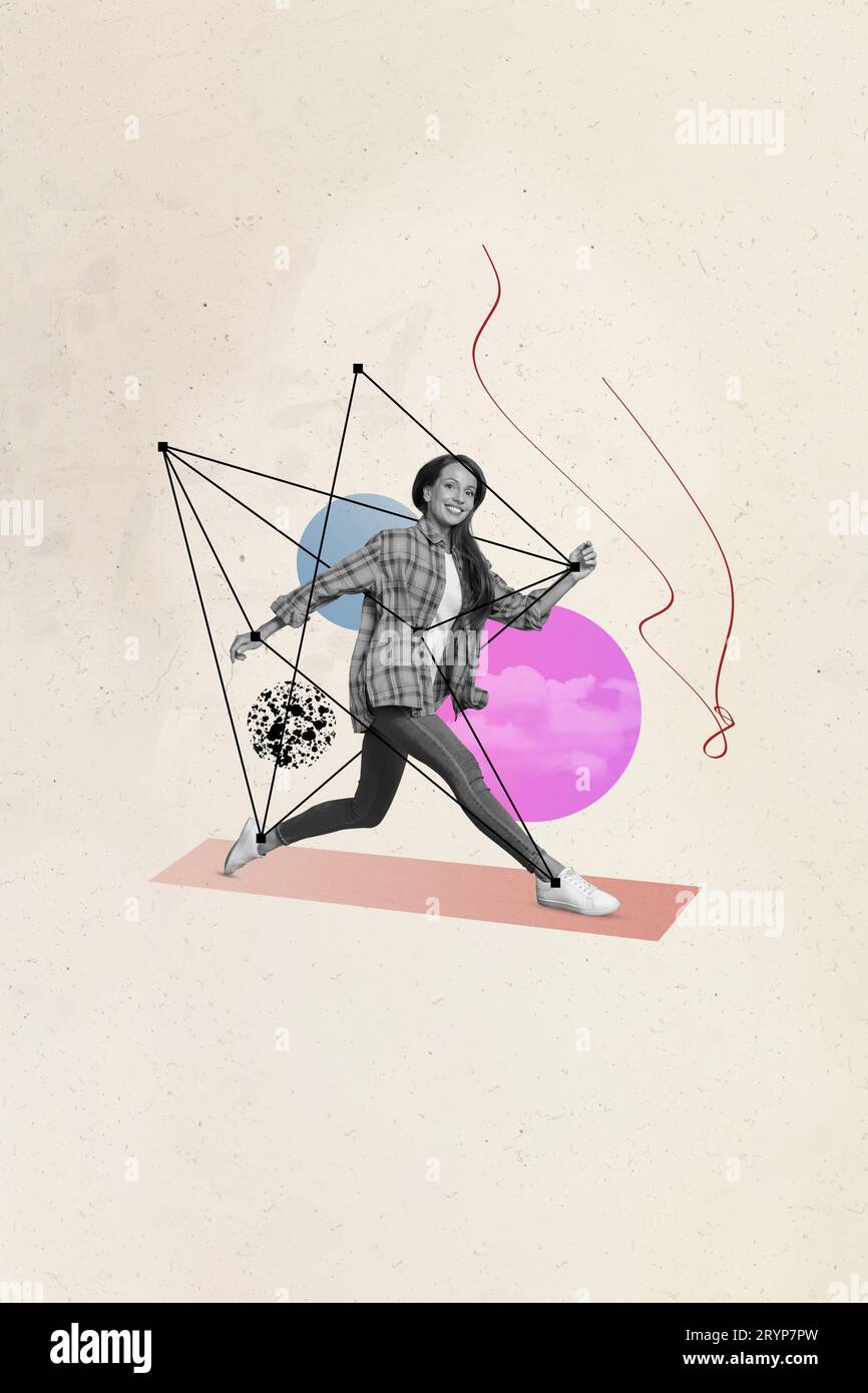 Vertical creative composite illustration collage photo of thin fit girl ...