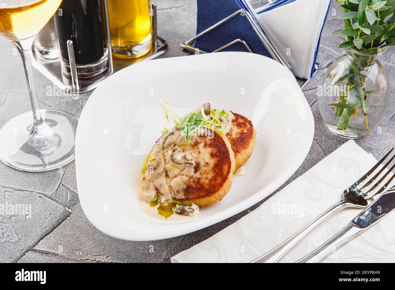 Fish cutlets in restaurant serving Stock Photo - Alamy
