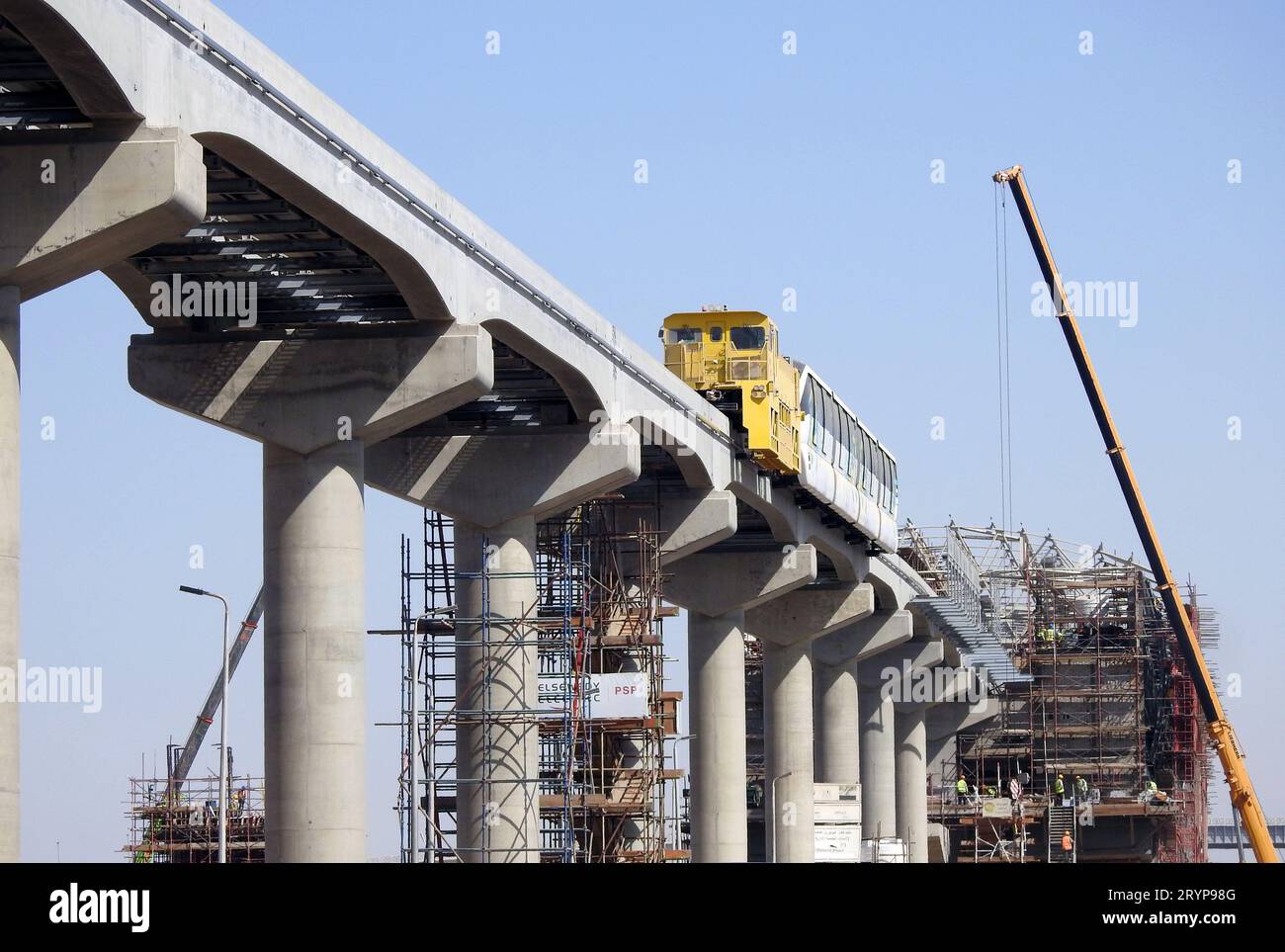 Cairo, Egypt, September 28 2023: installation of Egypt monorail vehicle ...