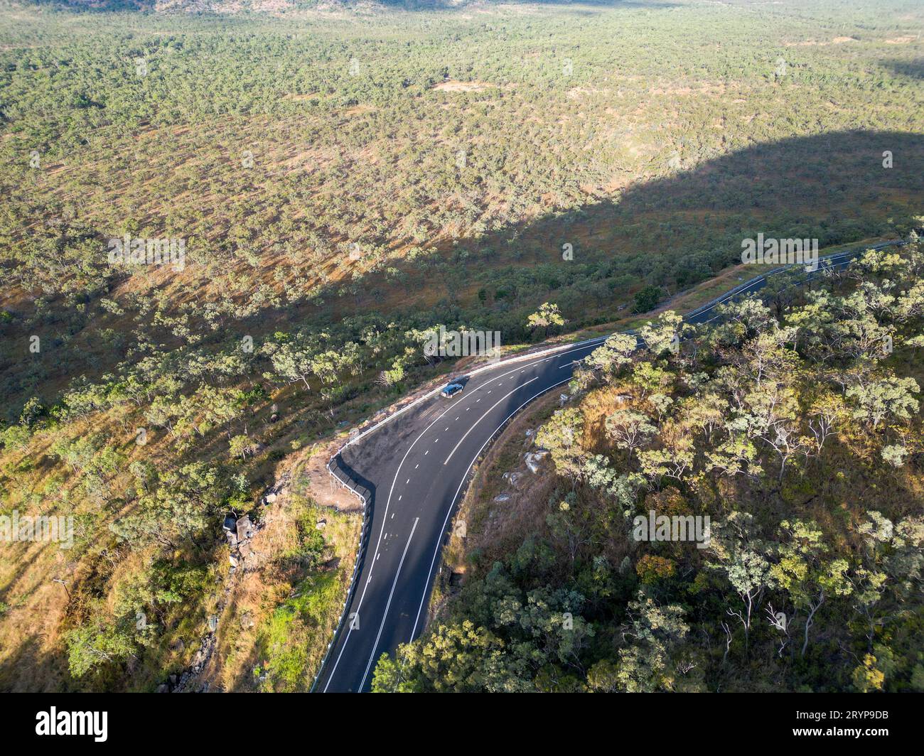 Aerial view of tropical remote road in Far North Queensland with ...